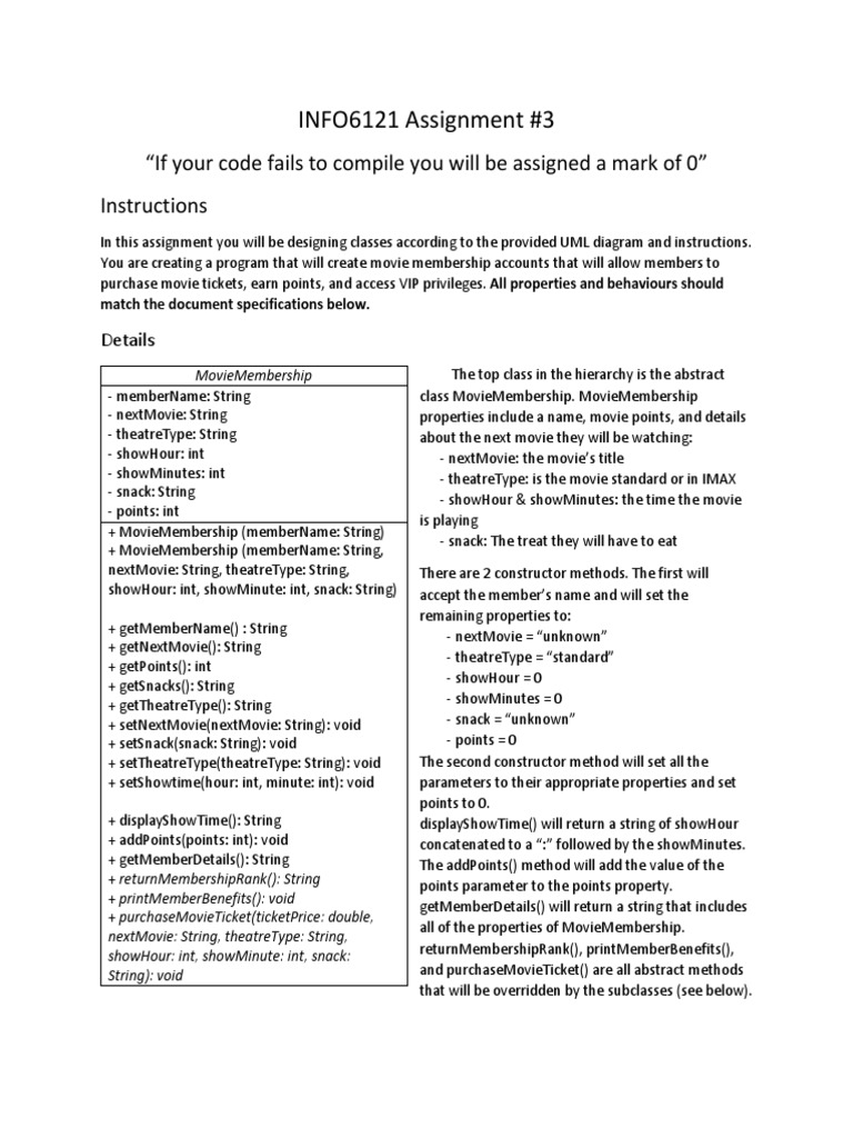 Info6121 Assignment 3 If Your Code Fails To Compile You Will Be Assigned A Mark Of 0