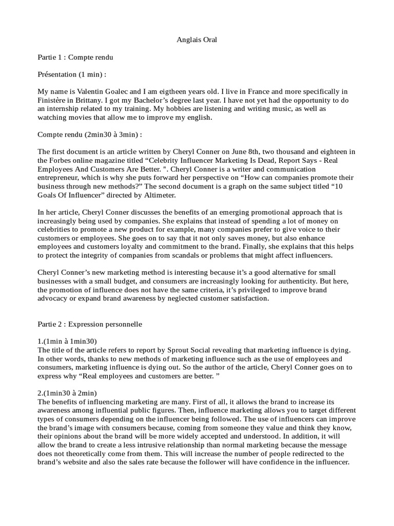 Devoir Anglais Oral | PDF | Brand | Marketing