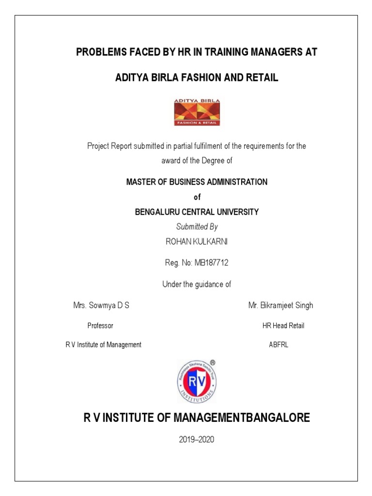 Aditya Birla Internship Report | PDF | Retail | Business