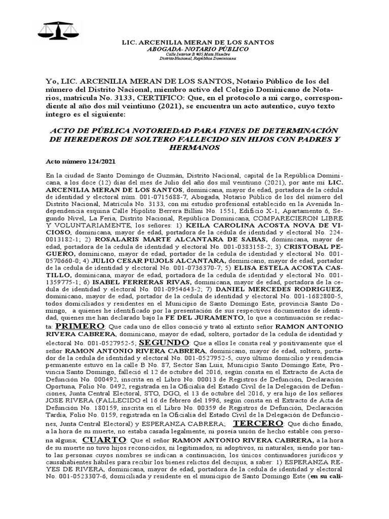 Compulsa Acto de Notoriedad Ramon Antonio Rivera Cabrera Agosto 2022 ...