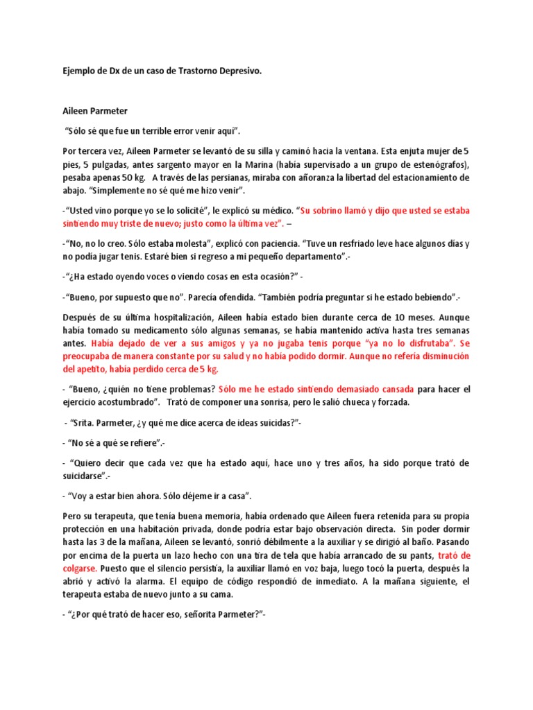 Ejemplo de DX de Un Caso de Trastorno Depresivo. | PDF | Trastorno depresivo mayor | Depresión ...