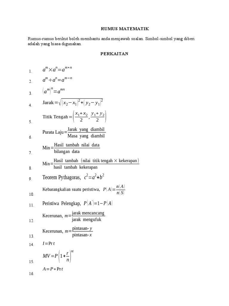Rumus Formula PT3 KSSM Tahun 2019 | PDF