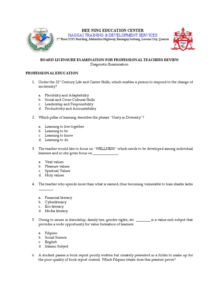 BLEPT Review Exam for Professional Teachers | PDF | Constructivism ...