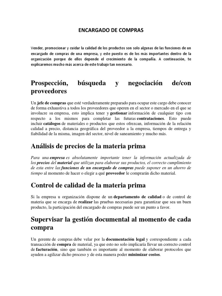 Encargado de Compras | PDF | Calidad (comercial) | Business