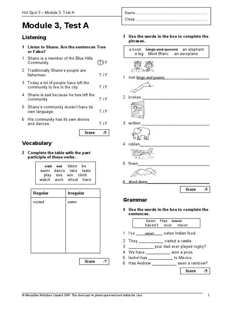 Module 3, Test A: Listening | PDF | Linguistics | Grammar