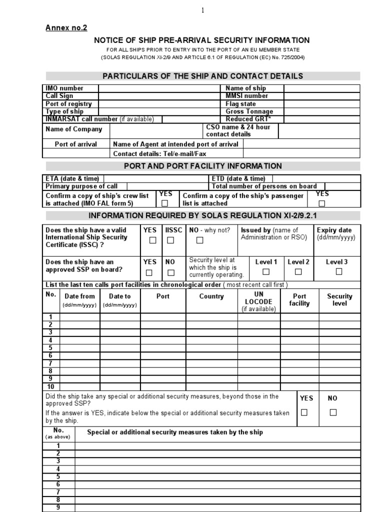Ship Pre-Arrival Security Notice | PDF | Tonnage | Ships
