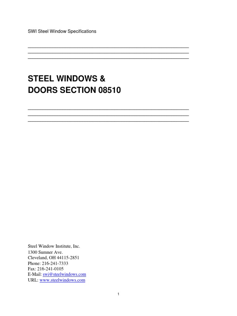Steel Windows & Doors Section 08510: SWI Steel Window Specifications ...