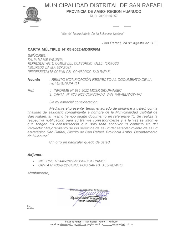 Carta Multiple N 05-2022-MDSR-GM | PDF