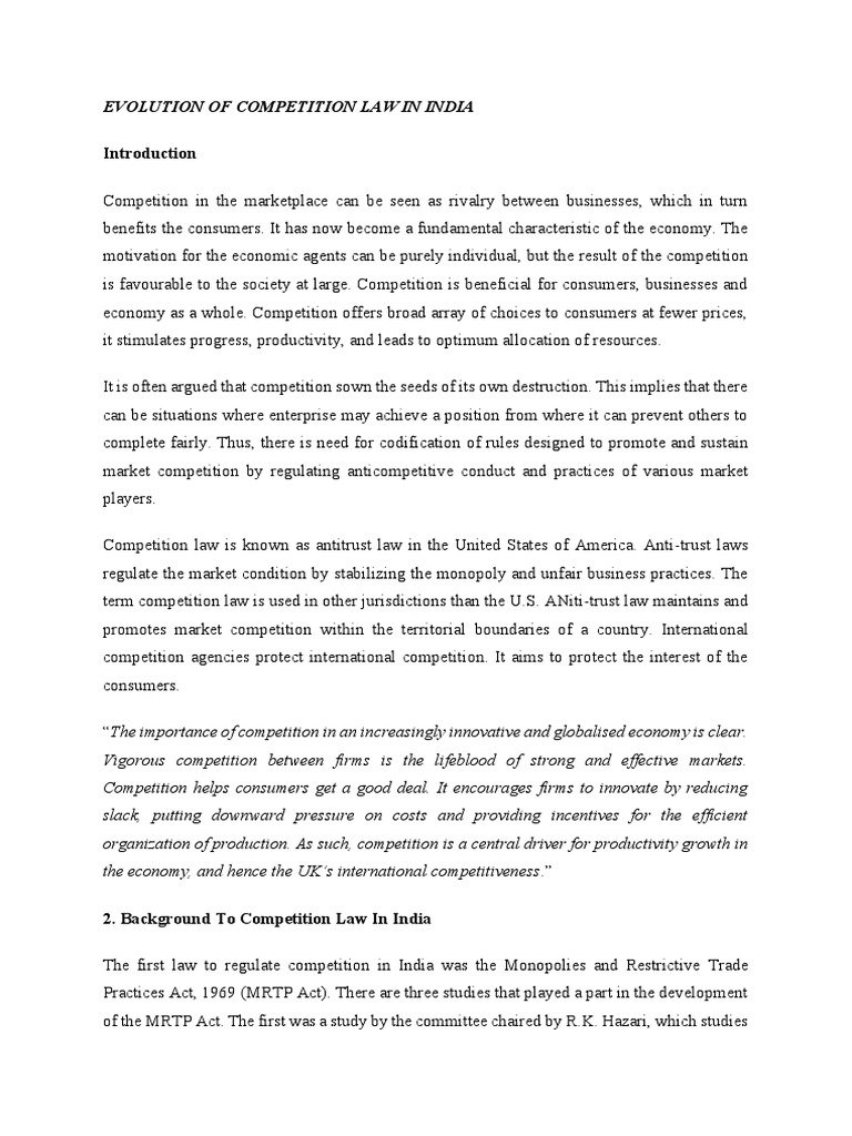 Evolution of Competition Law in India (53444) | PDF | Competition Law ...