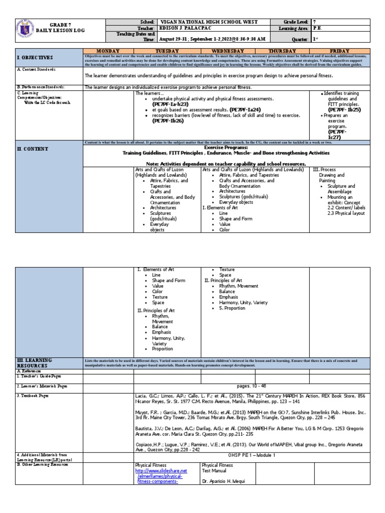 Q1 - Grade 7 P.E. - Week 1 | Download Free PDF | Teachers | Physical ...