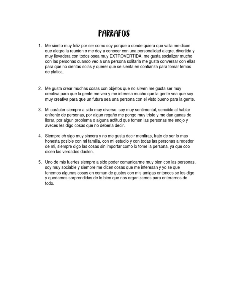 PARRAFOS | PDF | Relaciones personales, crianza y desarrollo personal | Estilo de vida