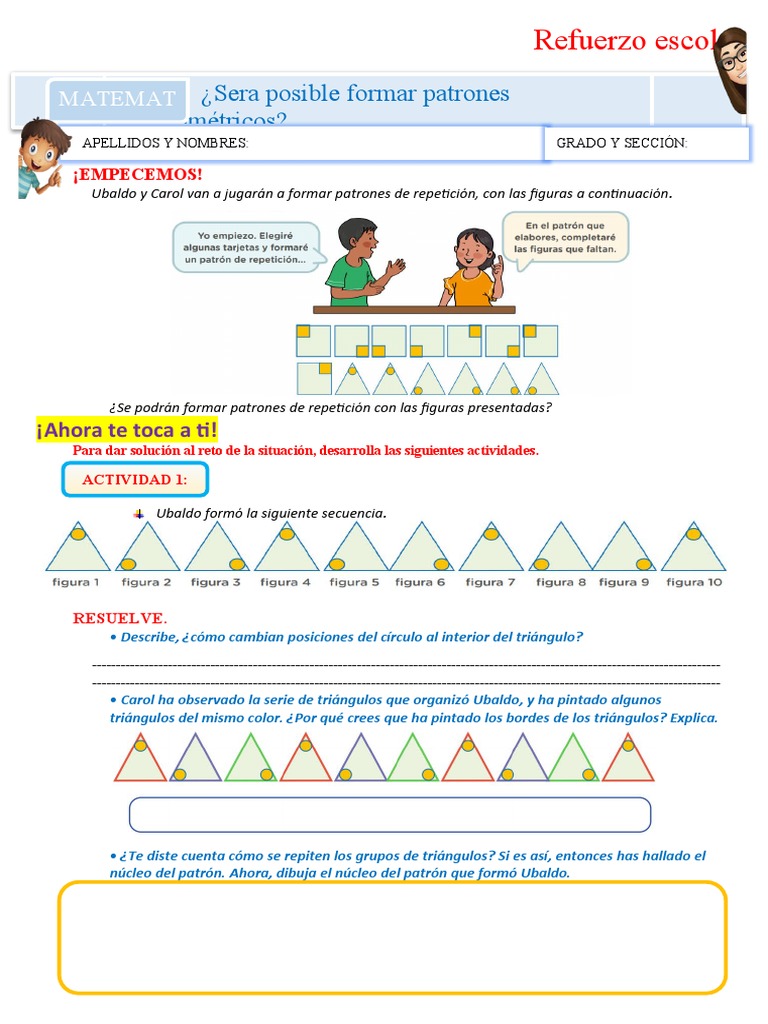 FICHA 1 MATEMATICA ¿Sera Posible Formar Patrones Geométricos | PDF