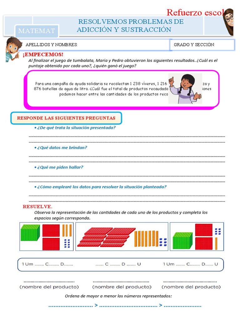 Ficha 3 Matematica Resolvemos Problemas de Adicción y Sustracción | PDF