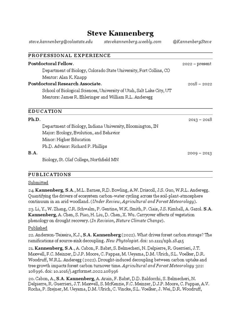Kannenberg CV | PDF | Ecology | Mentorship