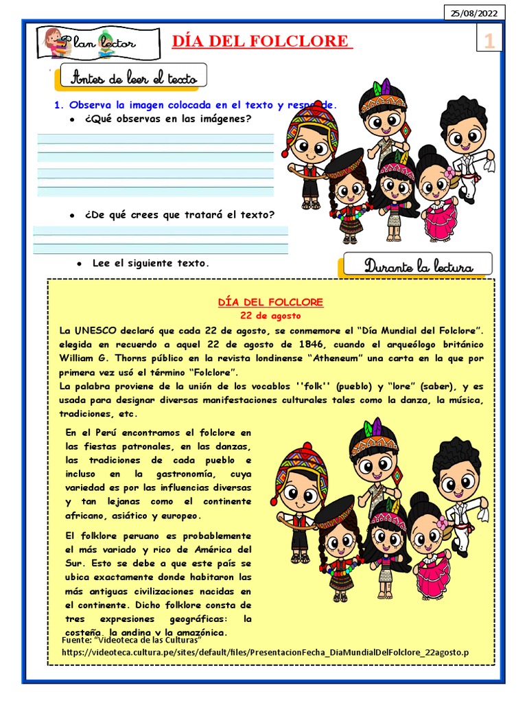 e6 s3 Ficha d4 Plan Lector Dia Del Folclore | PDF | Folklore | Perú