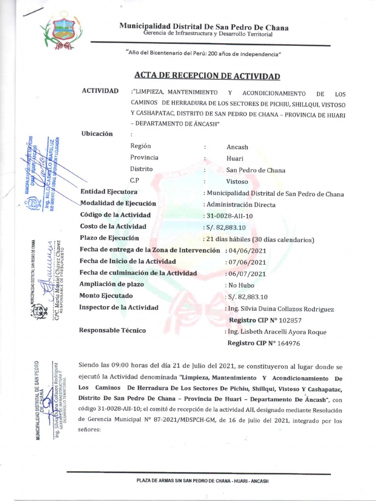 Acta de Recepcion | PDF