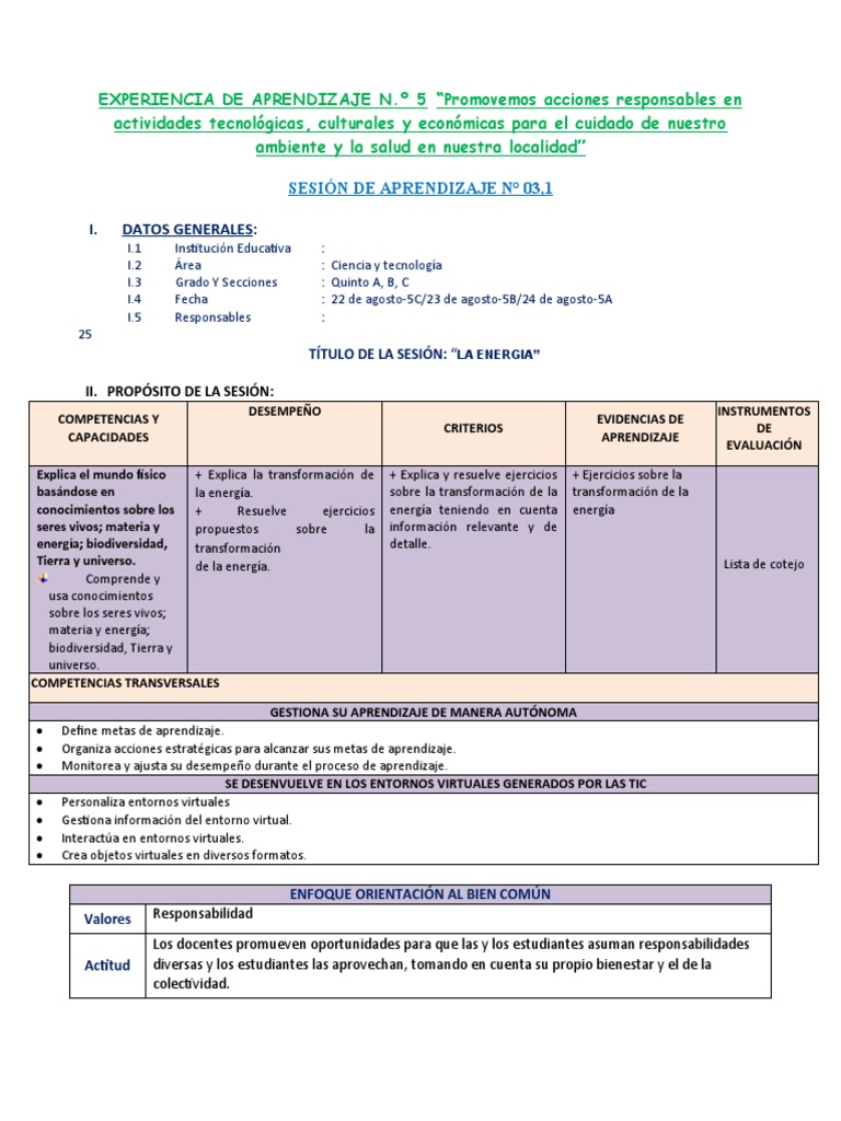 Sesion 3,1-Cyt-5-Eda 5-La Energia | PDF | Aprendizaje | Energía cinética