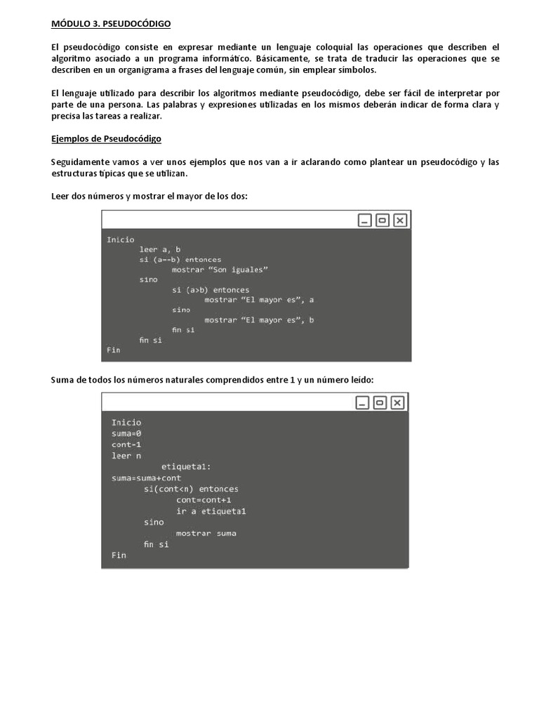 Módulo 3 Pseudocódigo | PDF | Algoritmos | Programación