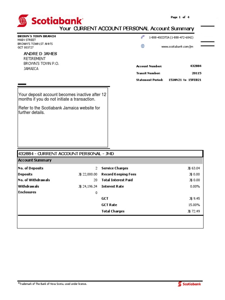 Your Current Account Personal Account Summary Your Current Account ...