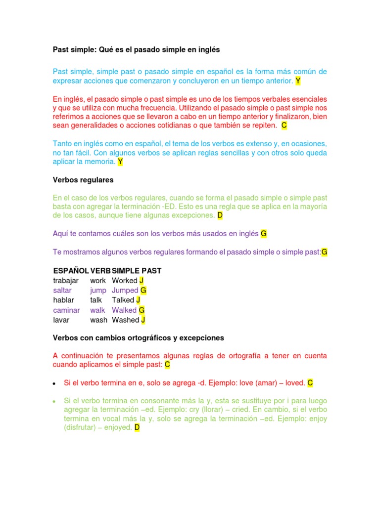 Past Simple | PDF | Verbo | Gramática