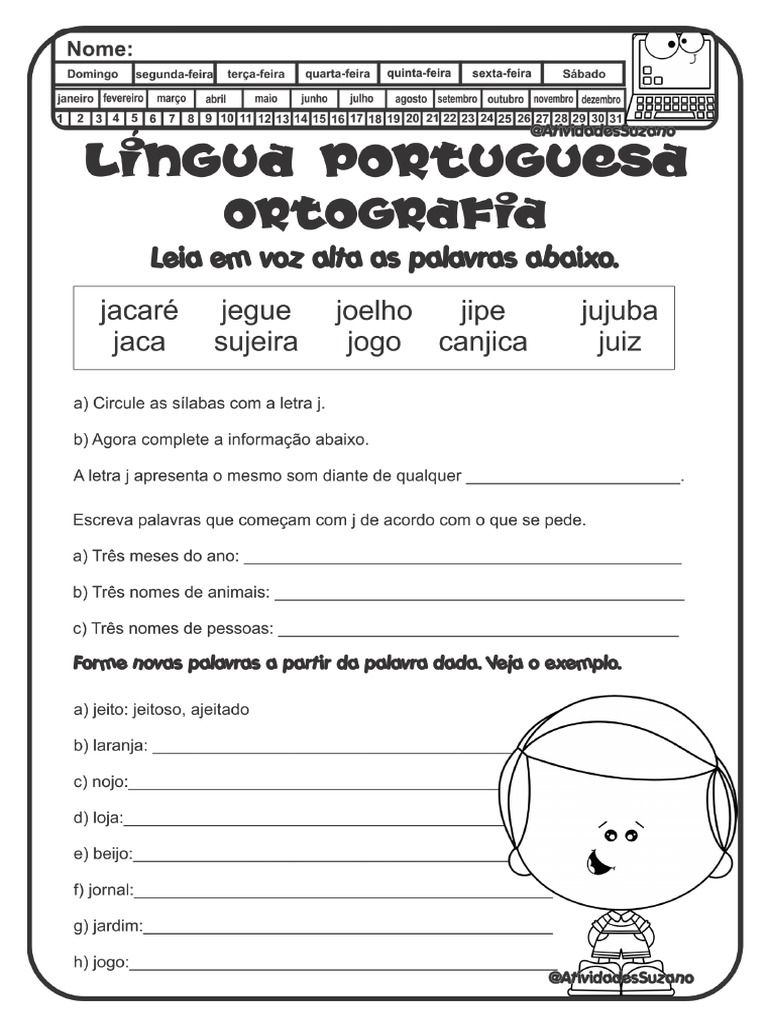 Ortografia 3 Ano Atividades Suzano - Docx Letra J | PDF