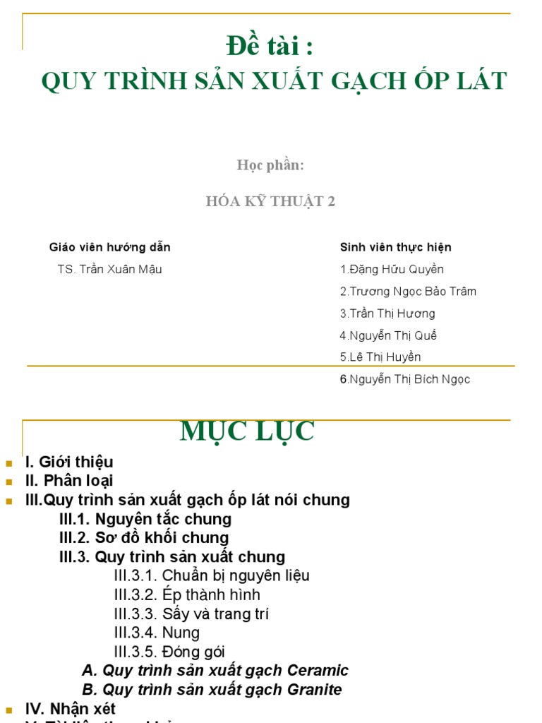 Xemtailieu Bao Cao Thuc Tap Quy Trinh San Xuat Gach Op Lat | PDF