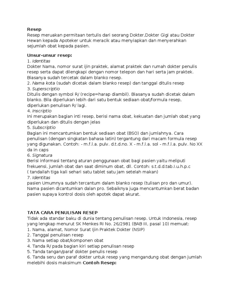 Arti Dan Komponen Resep | PDF