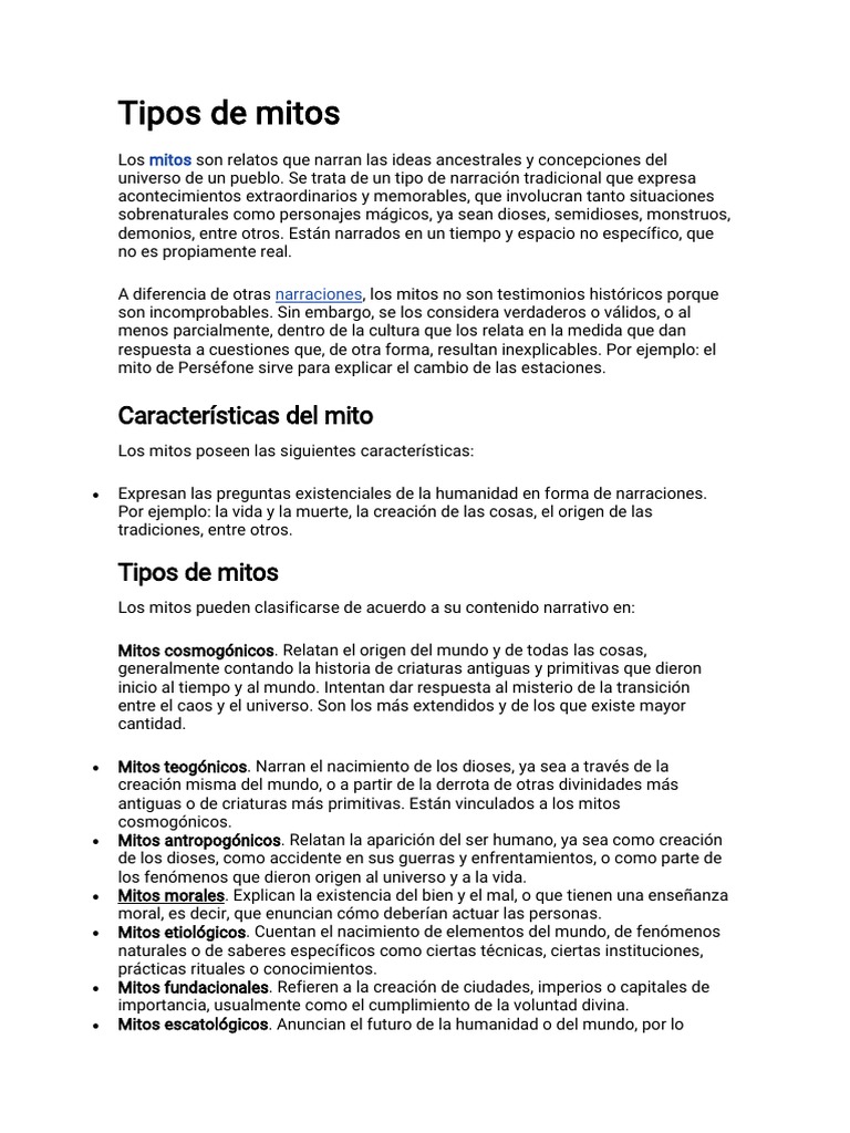 Mitos Tipos de Mitos | PDF