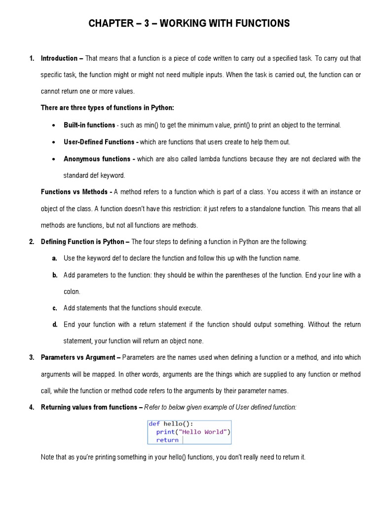 Chapter - 3 - Working With Functions | PDF | Parameter (Computer ...