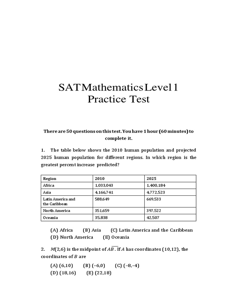 1603938800SAT Math Level 1 Set 2 | PDF | Angle | Area