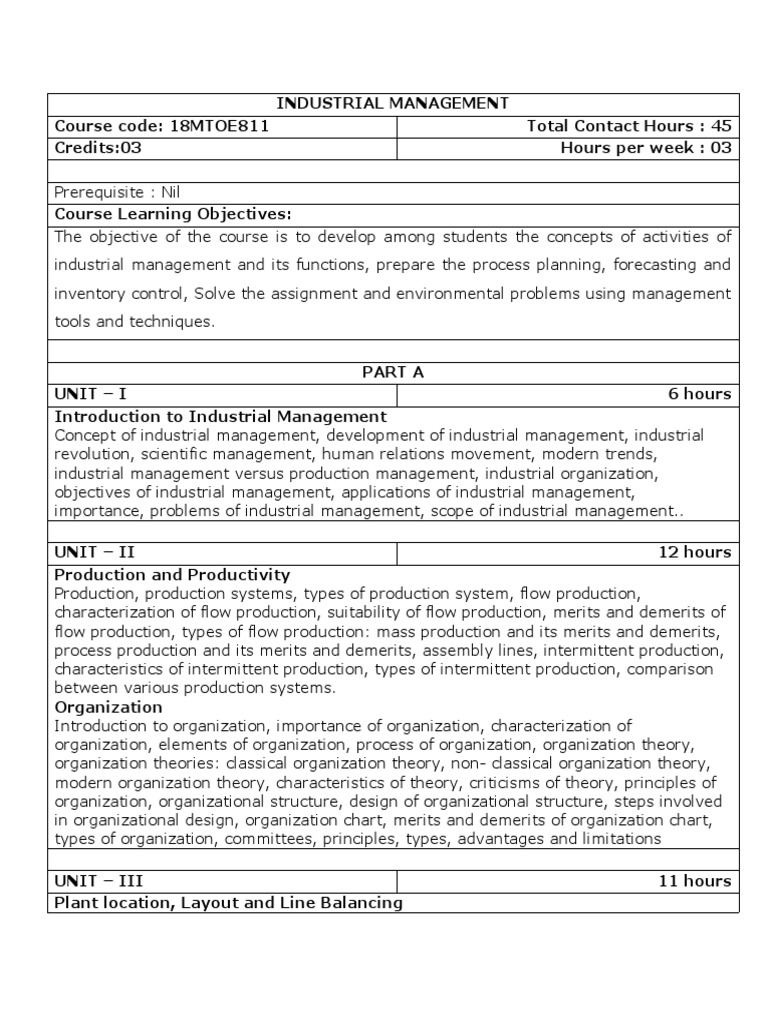 Industrial Management syllabus | PDF | Design | Information