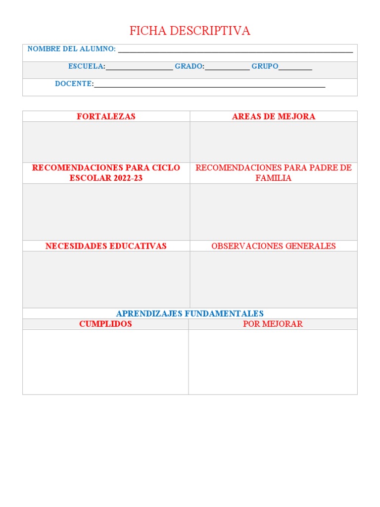 Fichas Descriptivas Para Imprimir