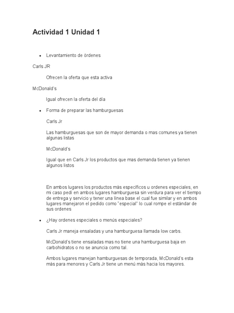 Actividad Modulo 1 | PDF | Mc Donald's | Hamburguesas