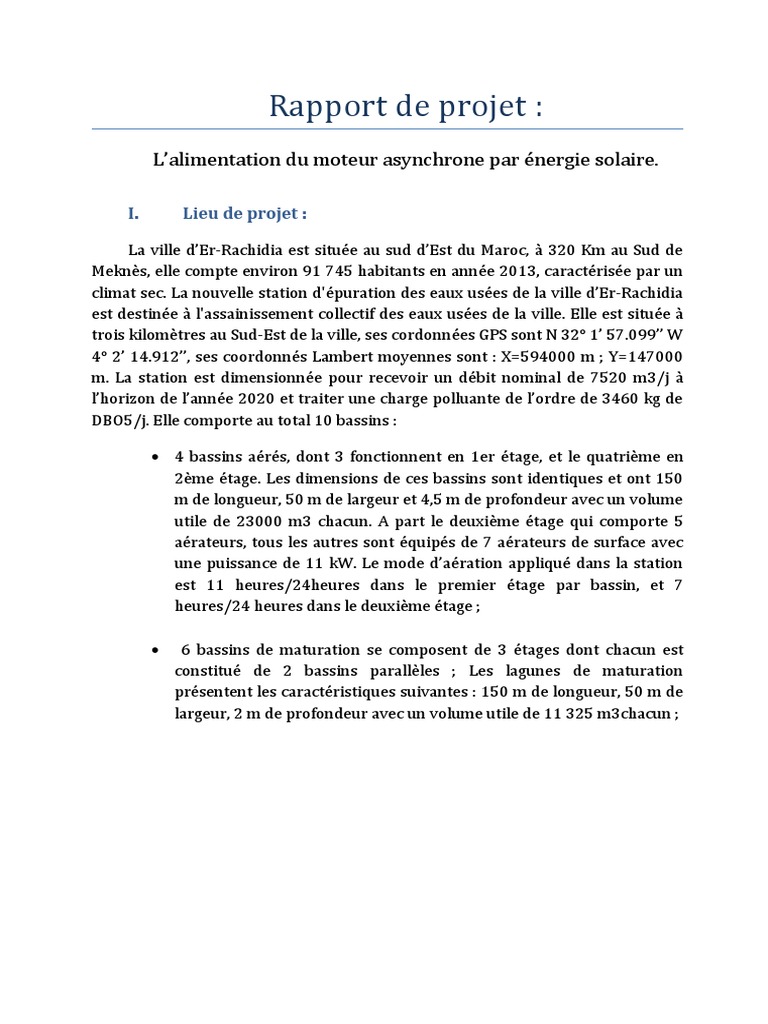 Rapport de Projet | PDF | Énergie solaire | Épuration des eaux