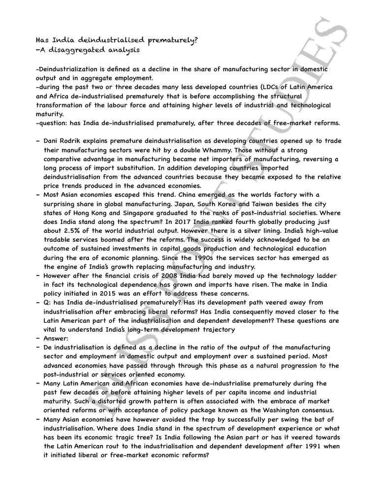 India's Premature Deindustrialization? | PDF | Economic Growth ...