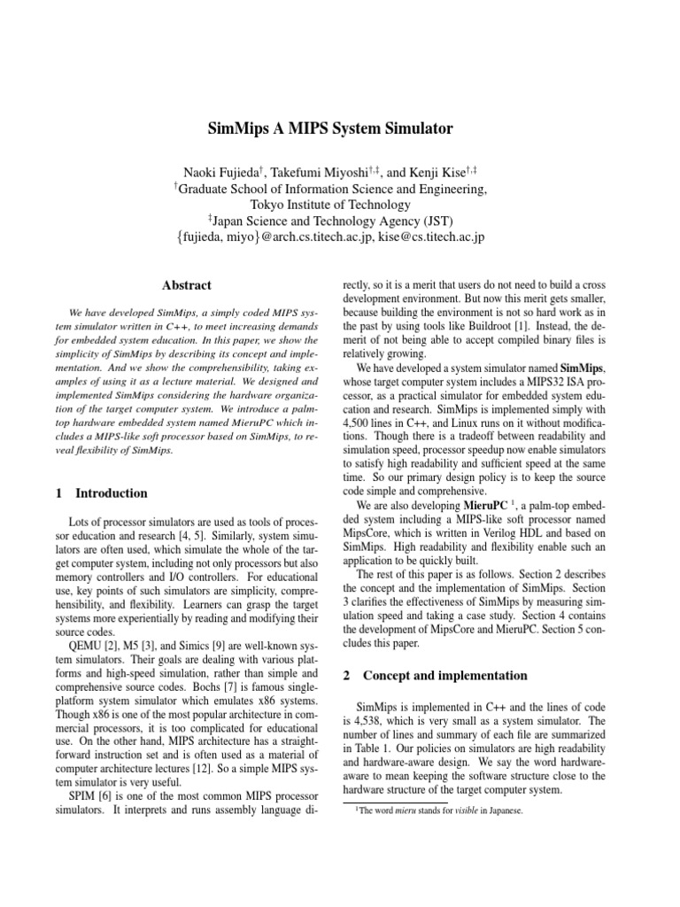 Simmips A Mips System Simulator | PDF | Programming | Computer Program