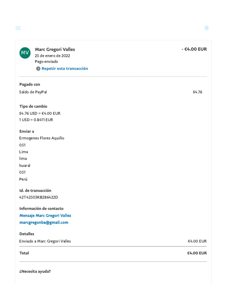 PayPal - Detalles de La Transacción | PDF