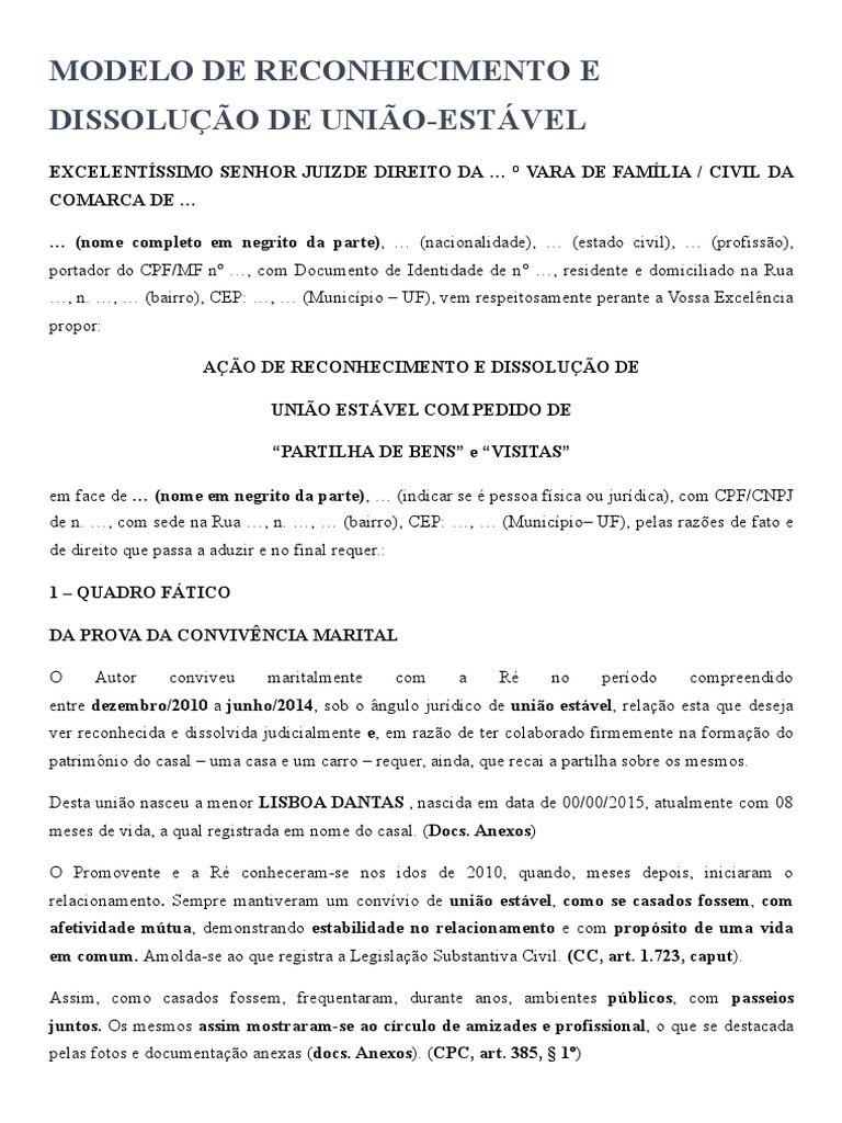 Modelo de Reconhecimento e Dissolução de União-Estável | PDF | União ... Modelo de Reconhecimento e Dissolução de União-Estável | PDF | União ...