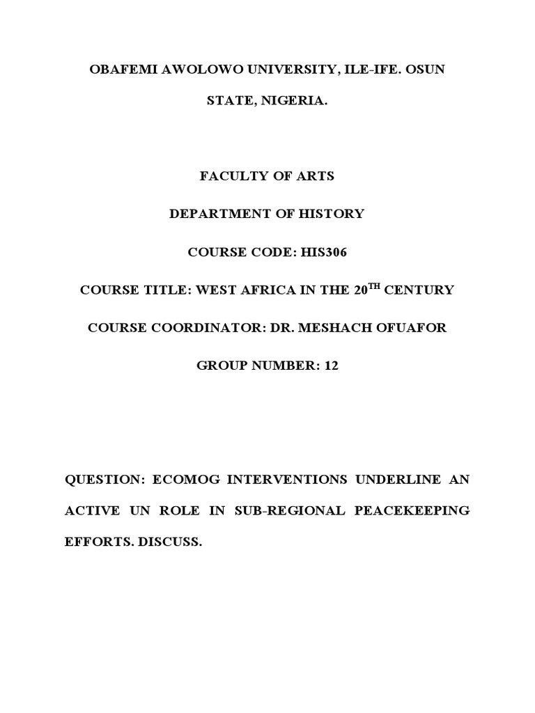 ECOMOG's Role in West African Peacekeeping | PDF | Peacekeeping | Peace