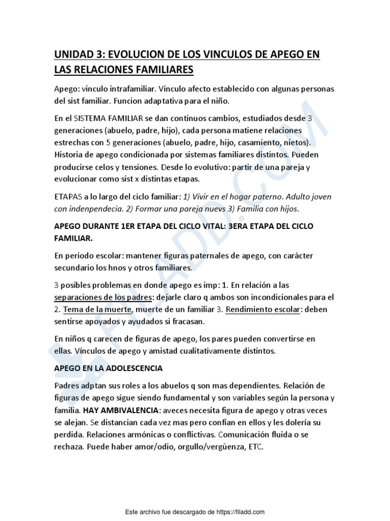 Unidad 3 Evolucion de Los Vinculos de Apego en Las Relaciones Familiares | PDF | Teoría de apego ...