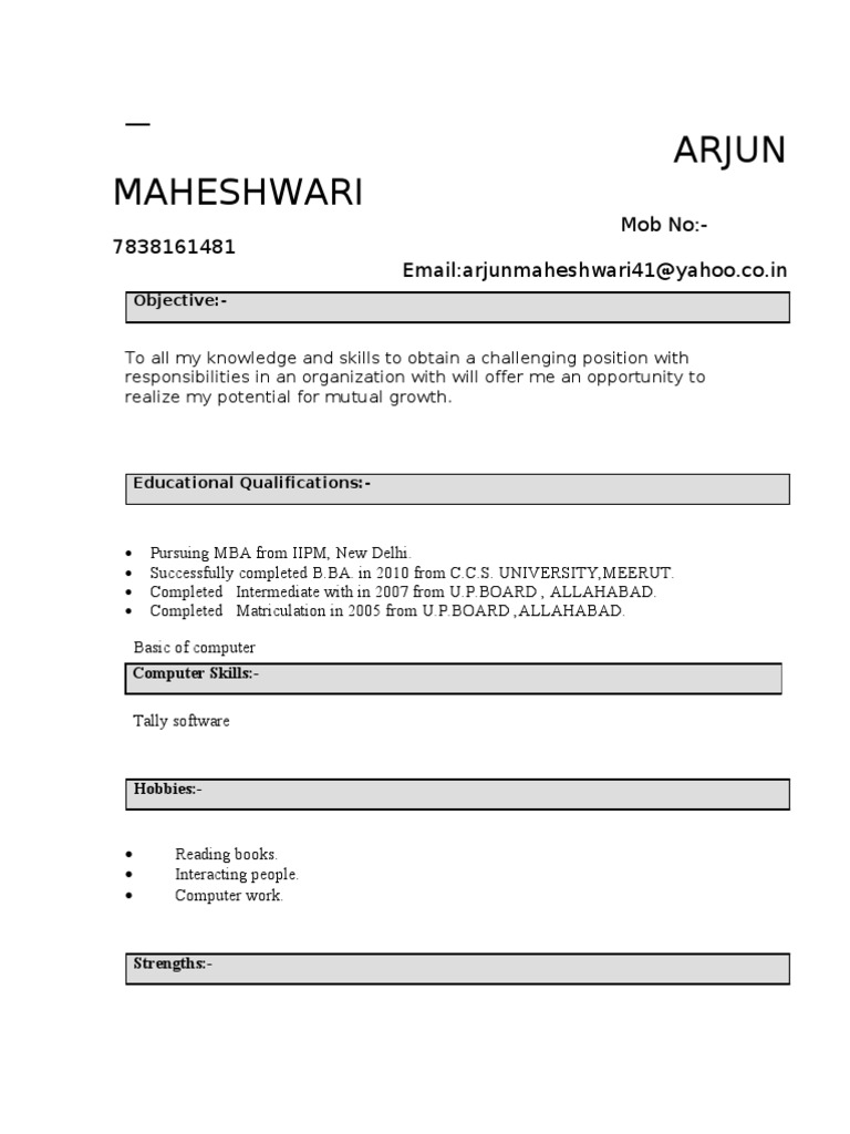 Arjun Maheshwari's Resume Overview | PDF | Self-Improvement | Wellness