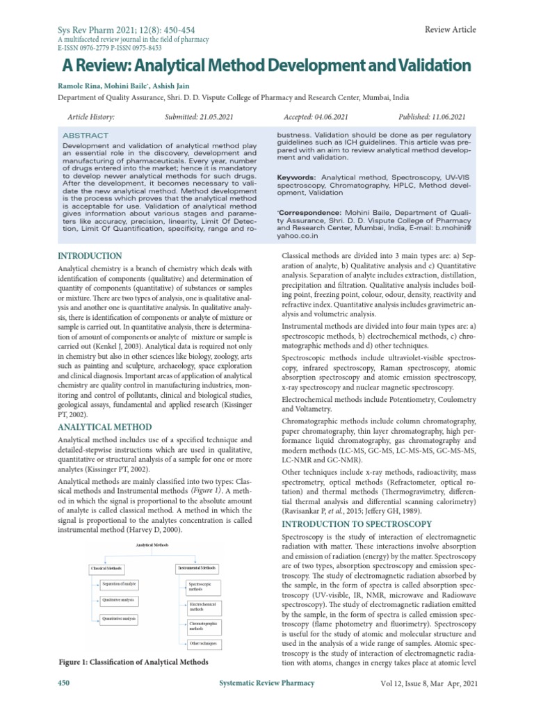 A Review Analytical Method Development and Validation | PDF | High ...