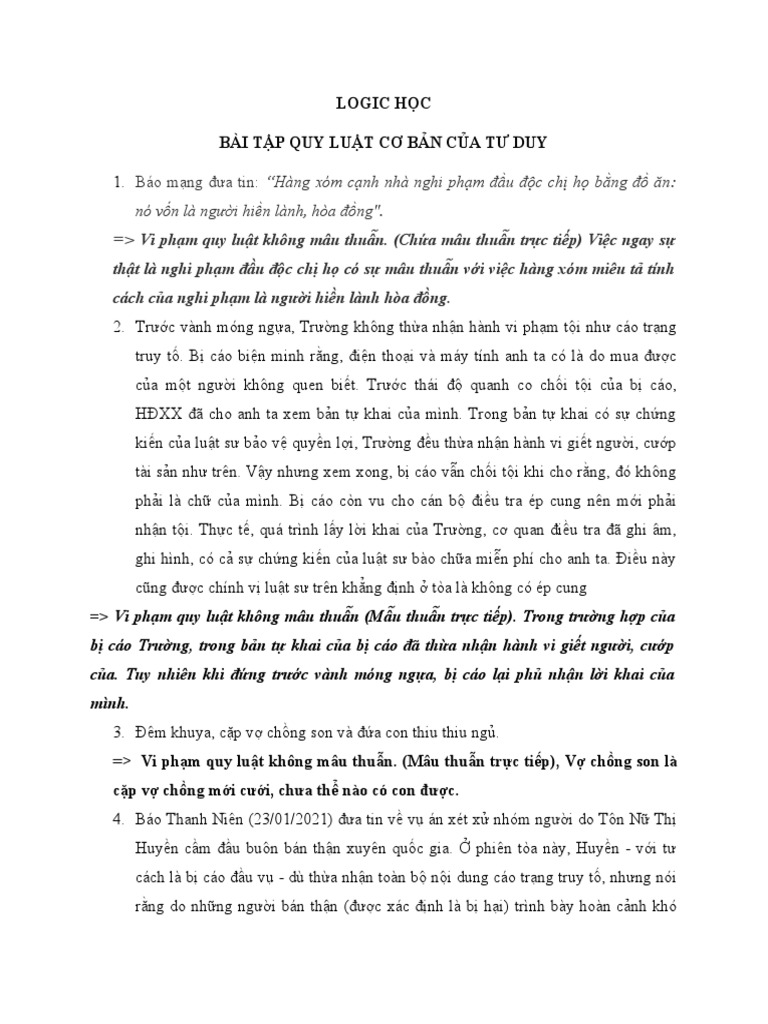 LOGIC HỌC - BT QUY LUẬT CƠ BẢN CỦA TƯ DUY | PDF