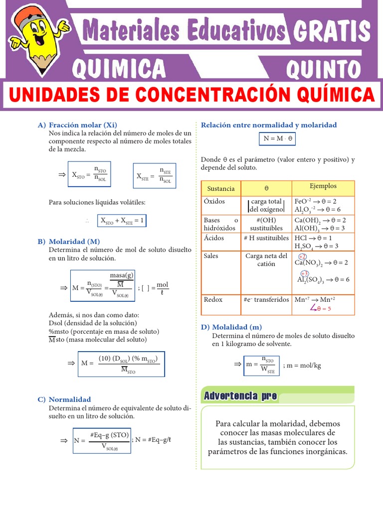 Unidades de Concentración Química para Quinto Grado de Secundaria | PDF ...