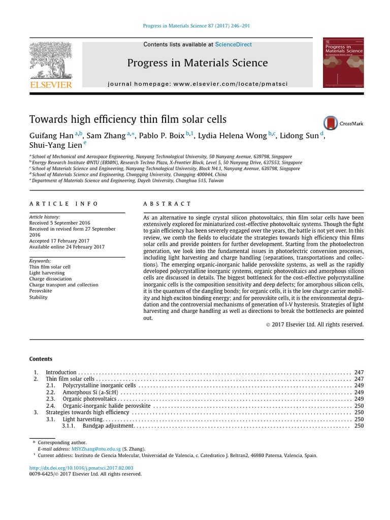 Progress in Materials Science: Guifang Han, Sam Zhang, Pablo P. Boix, Lydia Helena Wong, Lidong ...