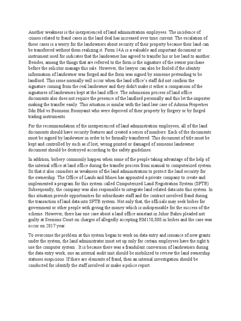 Weakness Land Administration | PDF | Fraud | Signature