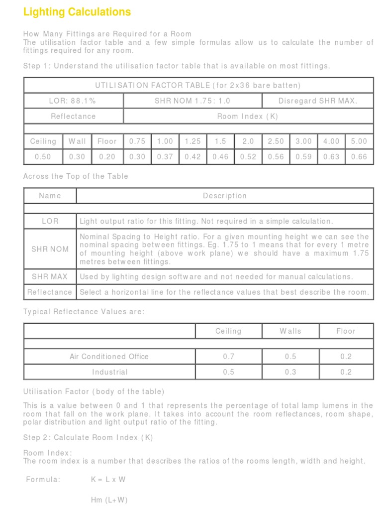 Lighting Calculations, Lighting, Calculations, Formulas | PDF ...