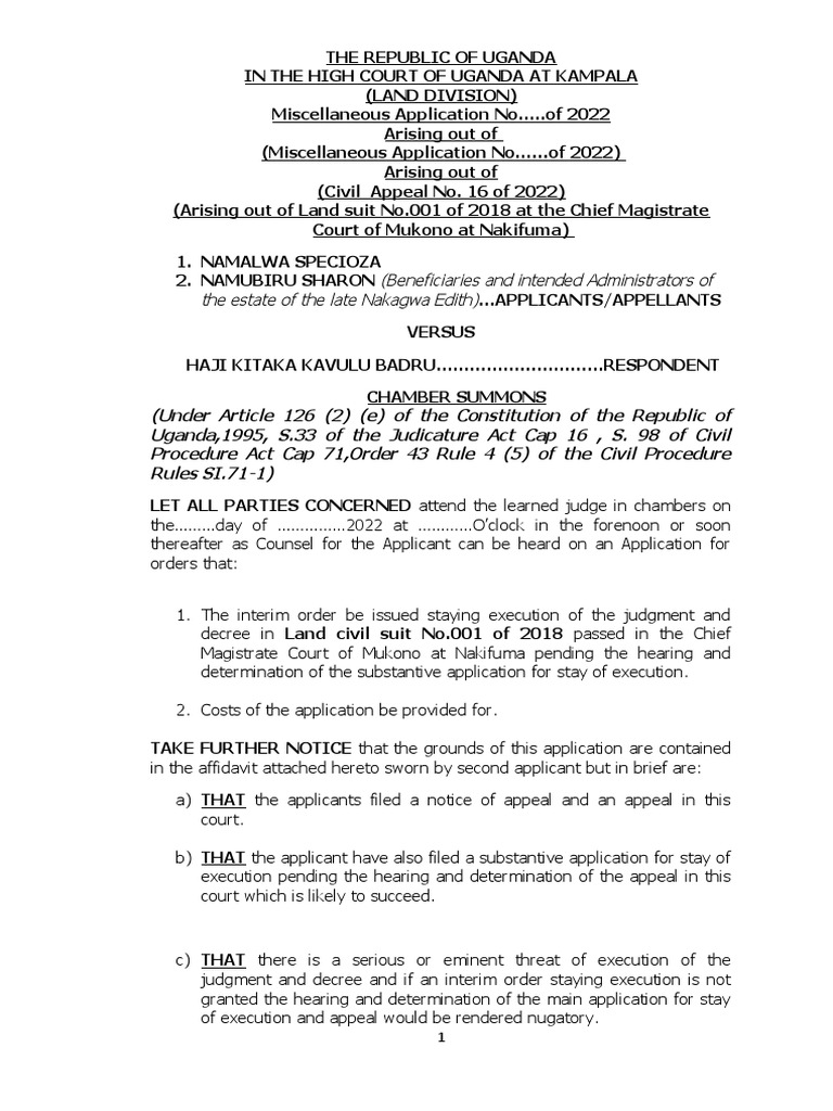 App For Interim Stay of Execution Final Nakagwa | PDF | Judgment (Law ...