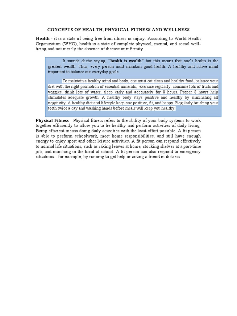 Concepts of Health, Physical Fitness and Wellness | PDF