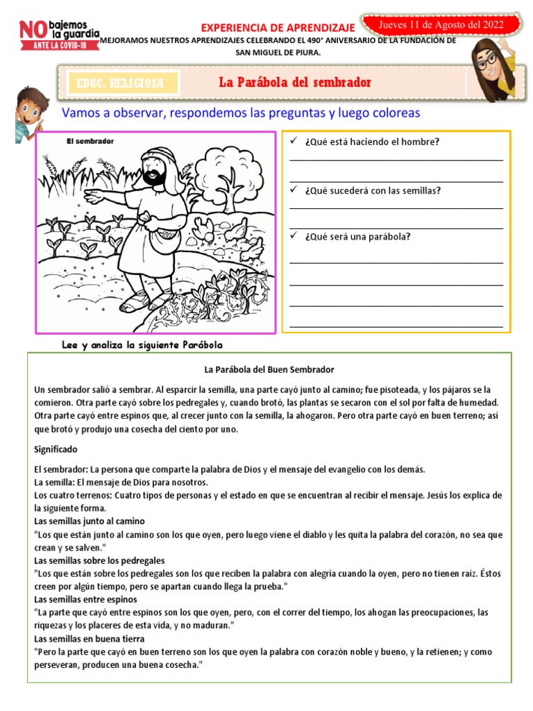 Hoja De Trabajo De Parábola Lecciones Y Hojas De Trabajo Sobre